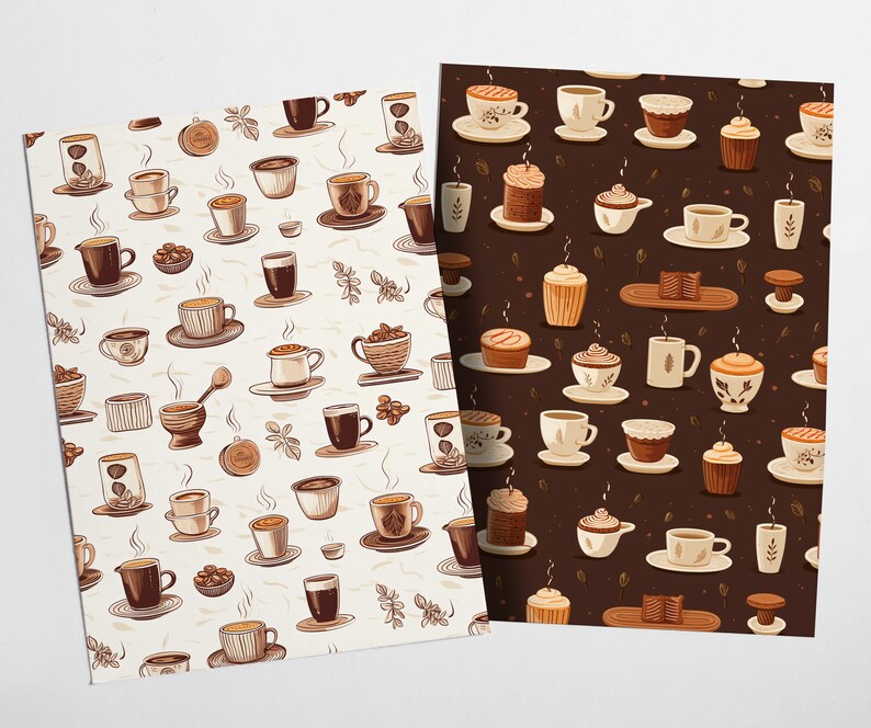 Vintage Coffee Shop Digital Paper Pack | 20 Coffe Cups and Beans Papers ...