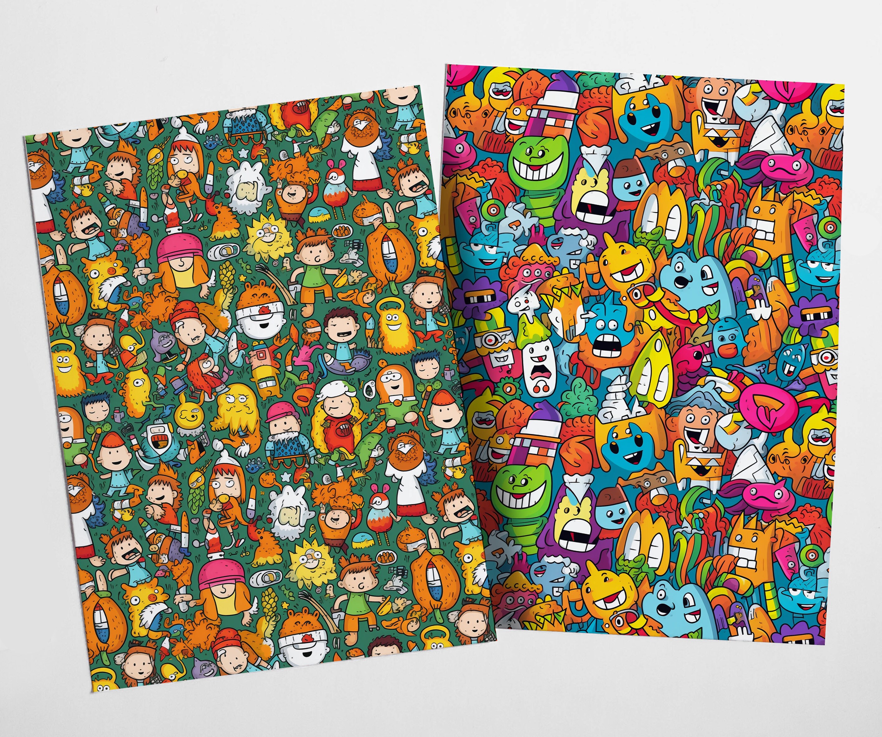 Happy Doodle Character Digital Paper Pack | 20 Colorful Doodle ...