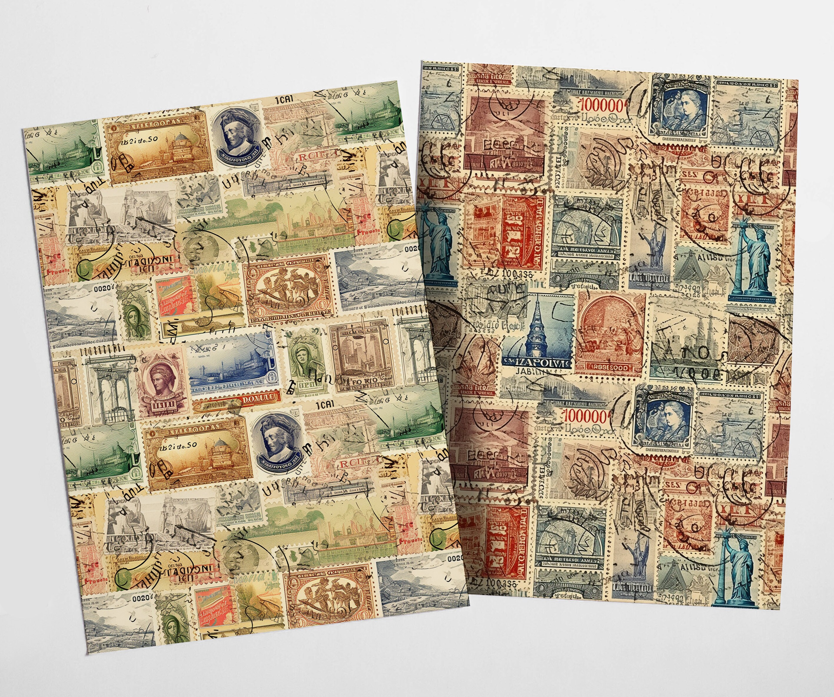 Vintage Postage Stamps Digital Paper Pack | 20 Dusty Looking Postage ...