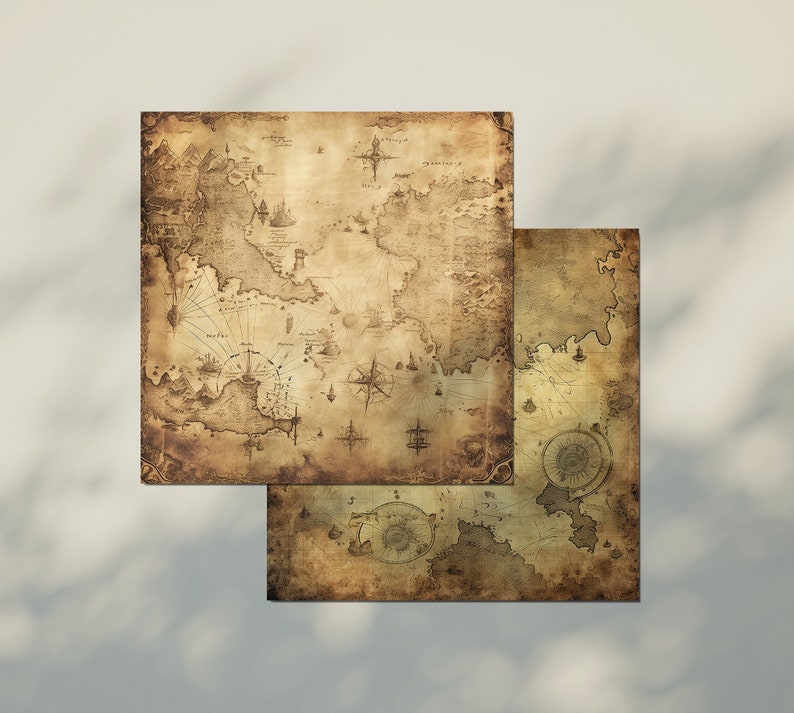Vintage Pirate Maps Digital Paper Pack | 20 Pirate Maps Grunge and ...
