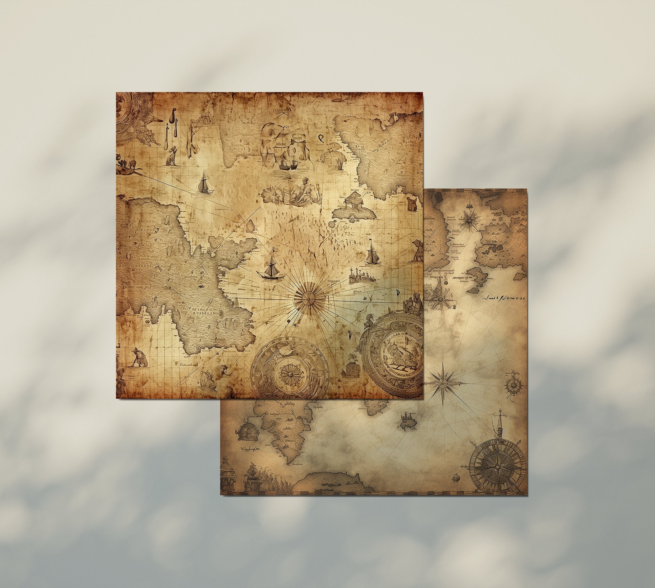 Vintage Pirate Maps Digital Paper Pack | 20 Pirate Maps Grunge and ...