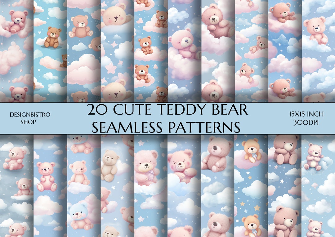Cute Teddy Bear Seamless Patterns | 20 Colorful Bear Seamless Textures ...