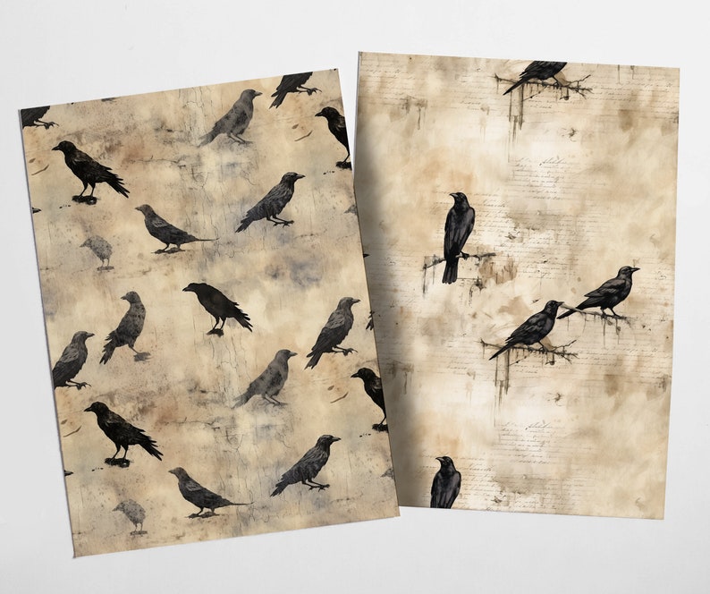 Vintage Crow Digital Paper Pack | Grunge Scrapbook Paper (digital ...