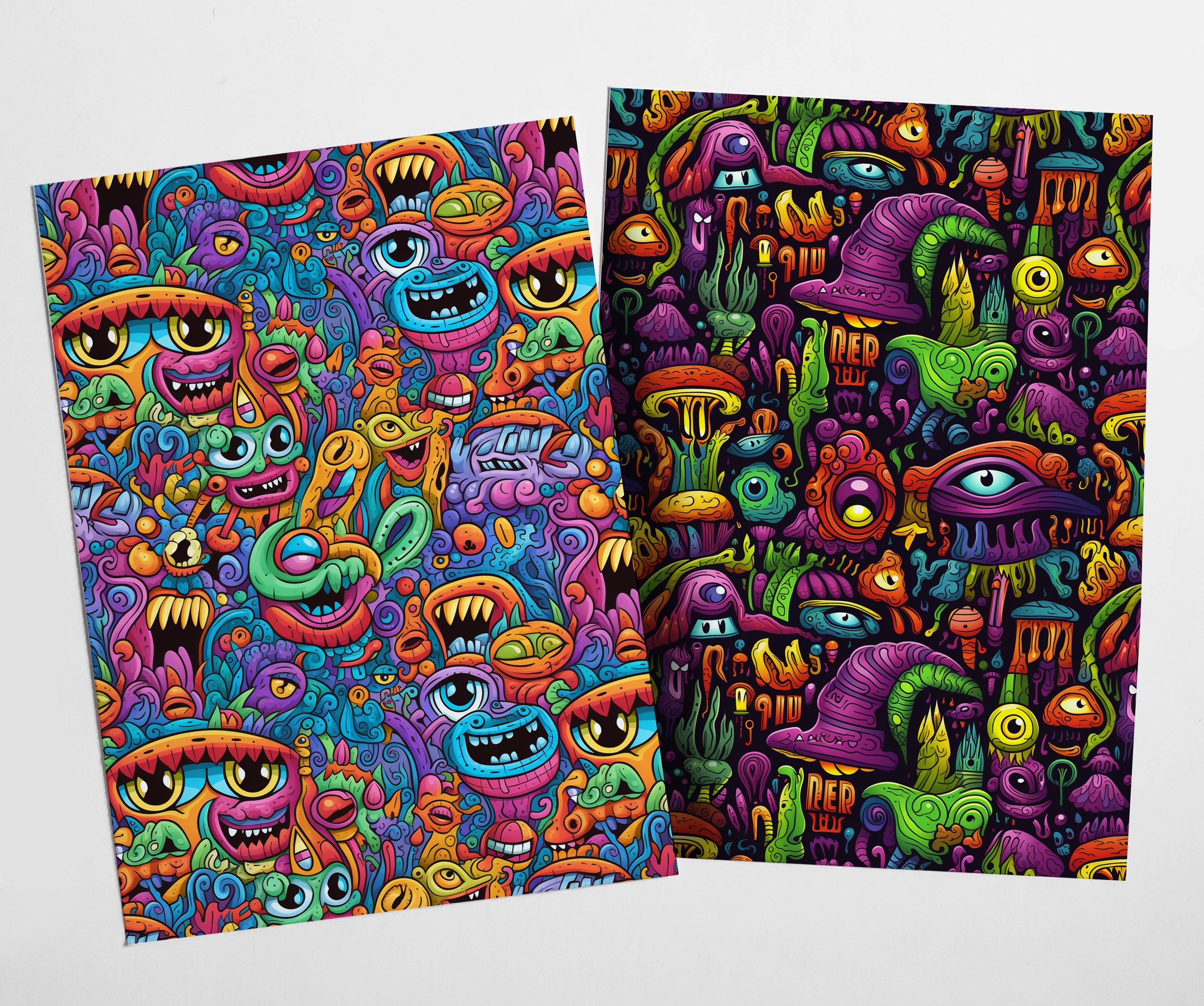 Phycedelic Doodle Characters Digital Paper Pack | 20 Trippy Characters ...
