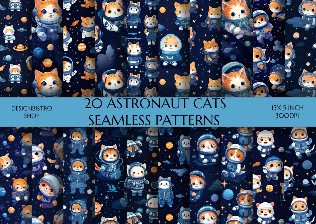 Cute Astronaut Cats Seamless Patterns | 20 Astrocats Seamless Textures ...
