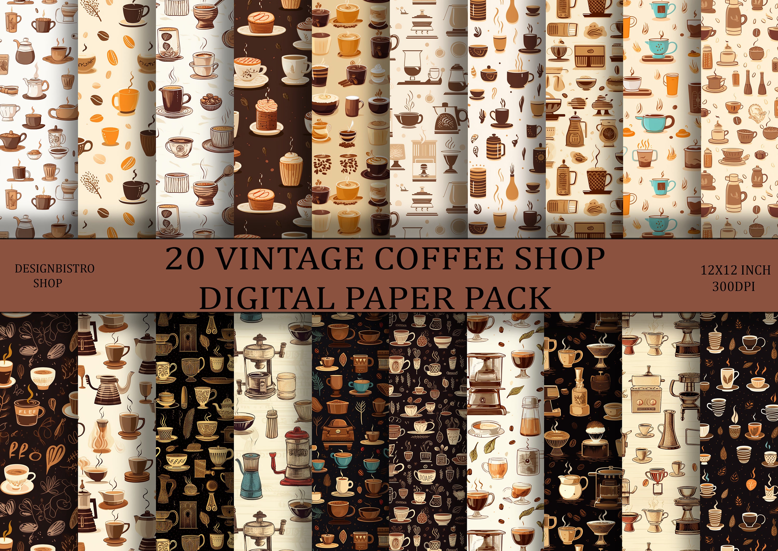 Vintage Coffee Shop Paper Pack | 20 Printable Pngs (digital Download ...