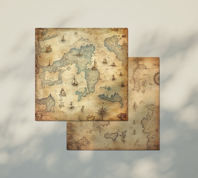 Vintage Pirate Maps Digital Paper | Grunge Scrapbook, Junk Journal (PDF ...