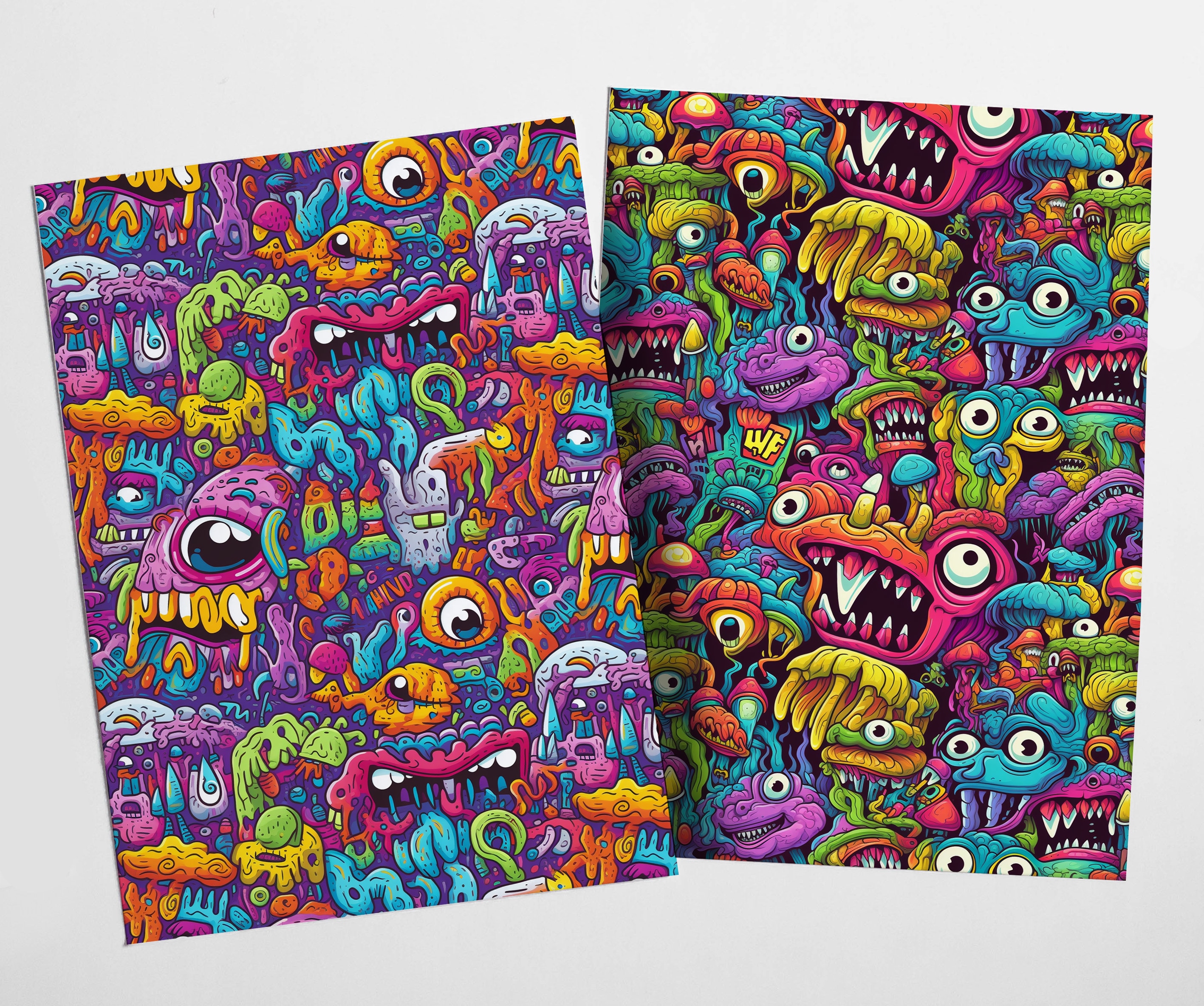 Psychedelic Doodle Characters Digital Paper Pack | Trippy Art (digital ...
