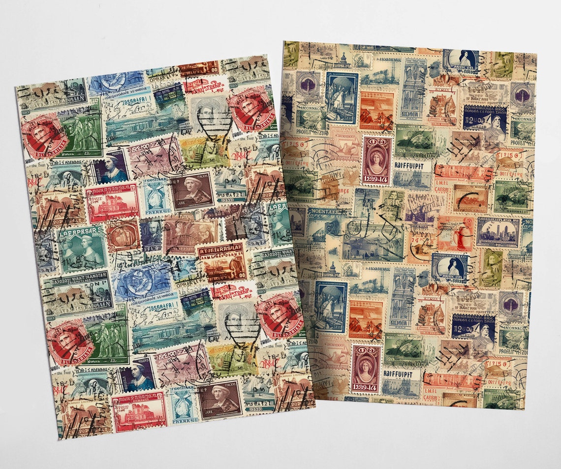 Vintage Postage Stamps Digital Paper | Scrapbook, Decoupage (PDF) - Etsy