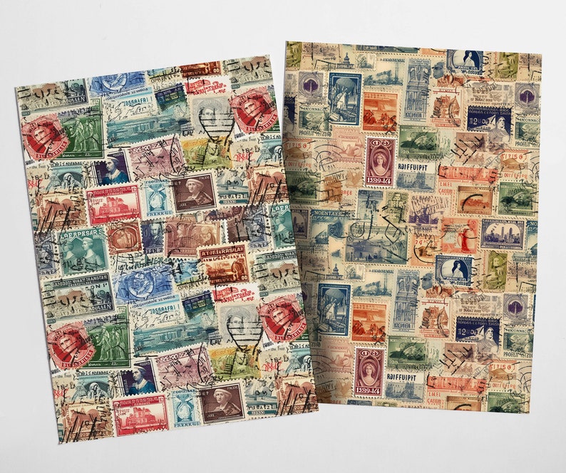 Vintage Postage Stamps Digital Paper Pack | 20 Dusty Looking Postage ...
