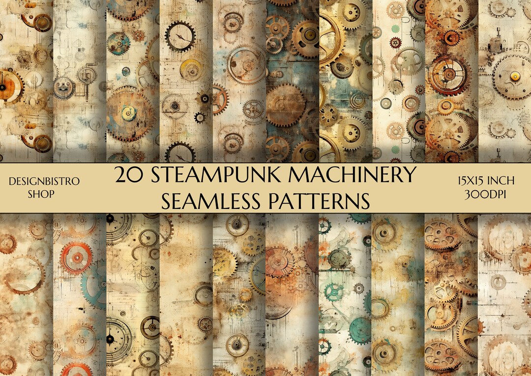 Steampunk Machinery Seamless Patterns | 20 Junk Journal Seamless ...