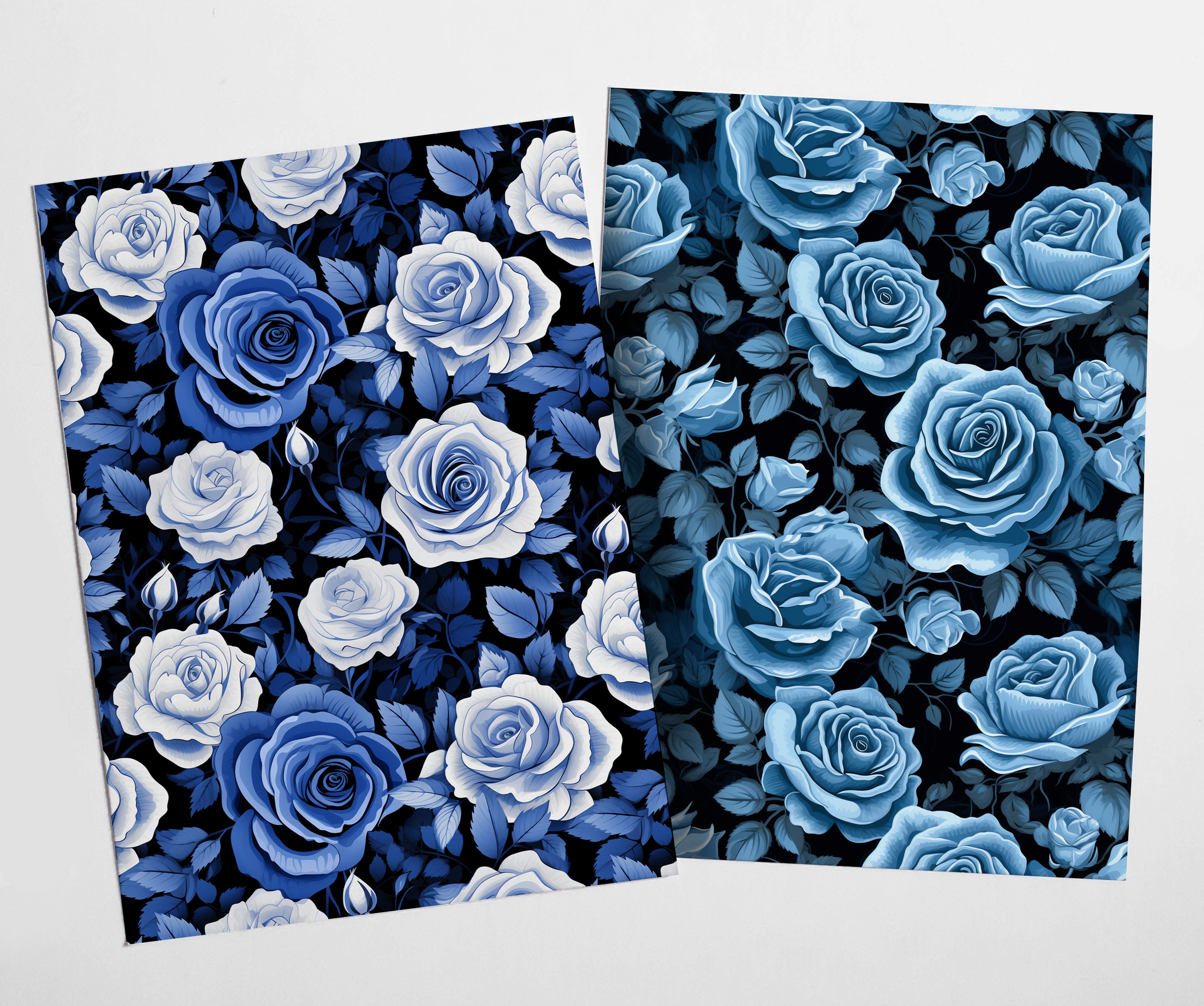 Vintage Blue Roses Digital Paper Pack | 20 Ice Blue Flower Papers ...