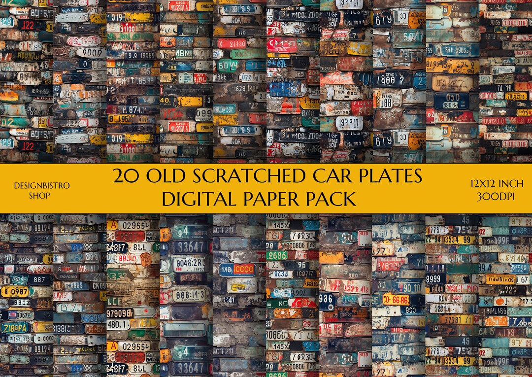 Old Scrached Car Plates Digital Paper Pack | 20 Dusty Car Plates Papers ...