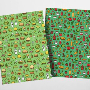Cute Food Doodles Digital Paper Pack | 20 Colorful Food Papers ...