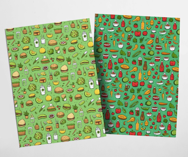 Cute Food Doodles Digital Paper Pack 20 Colorful Food Papers Printables ...
