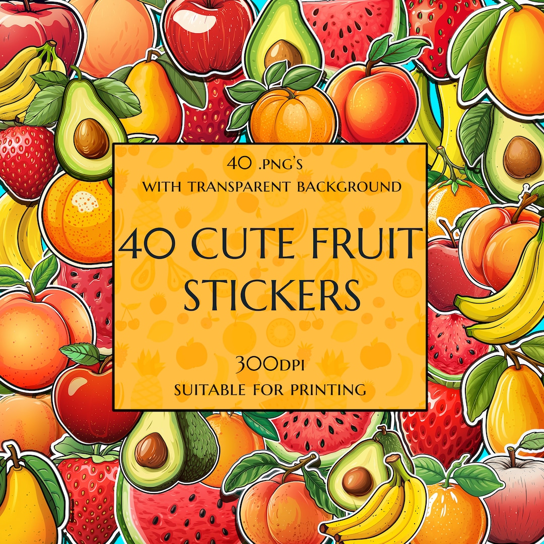 Cute Fruit Stickers | 40 Colorful Fruit Stickers | Sticker Pack ...