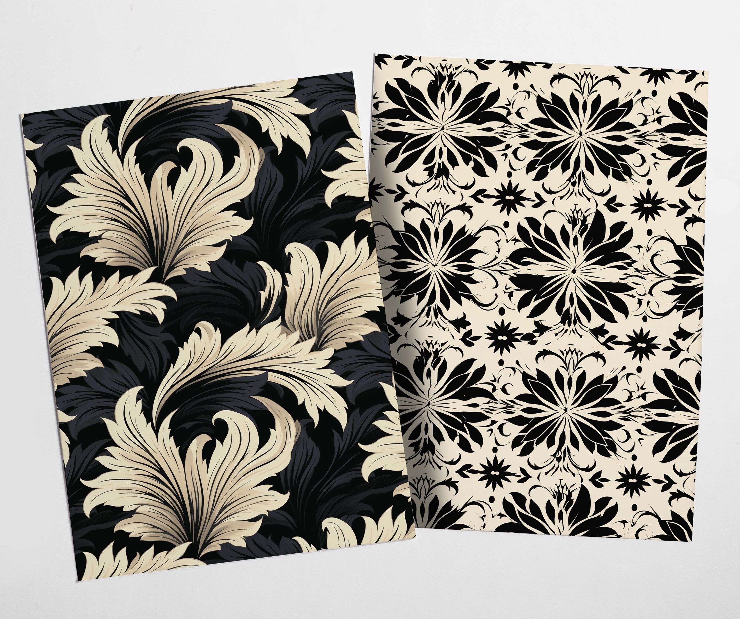 Black and Ivory Paper Pack | 20 Boho Seamless Patterns (digital ...