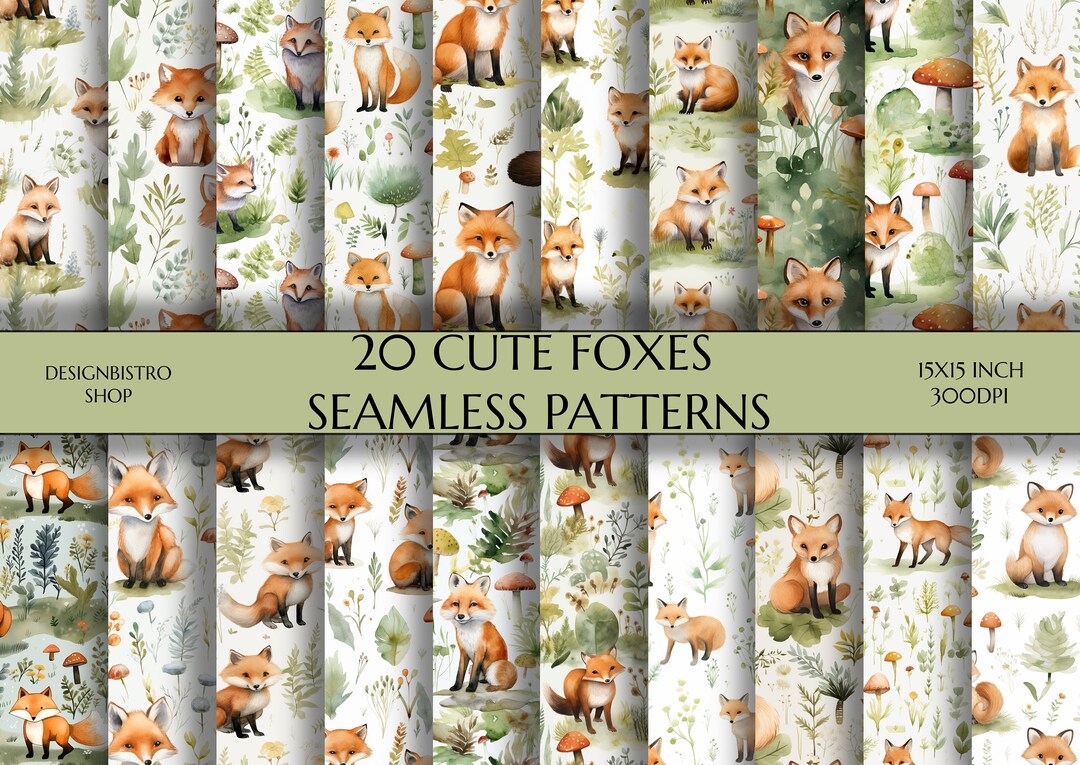 Cute Foxes Seamless Patterns | 20 Happy Foxes Seamless Textures ...