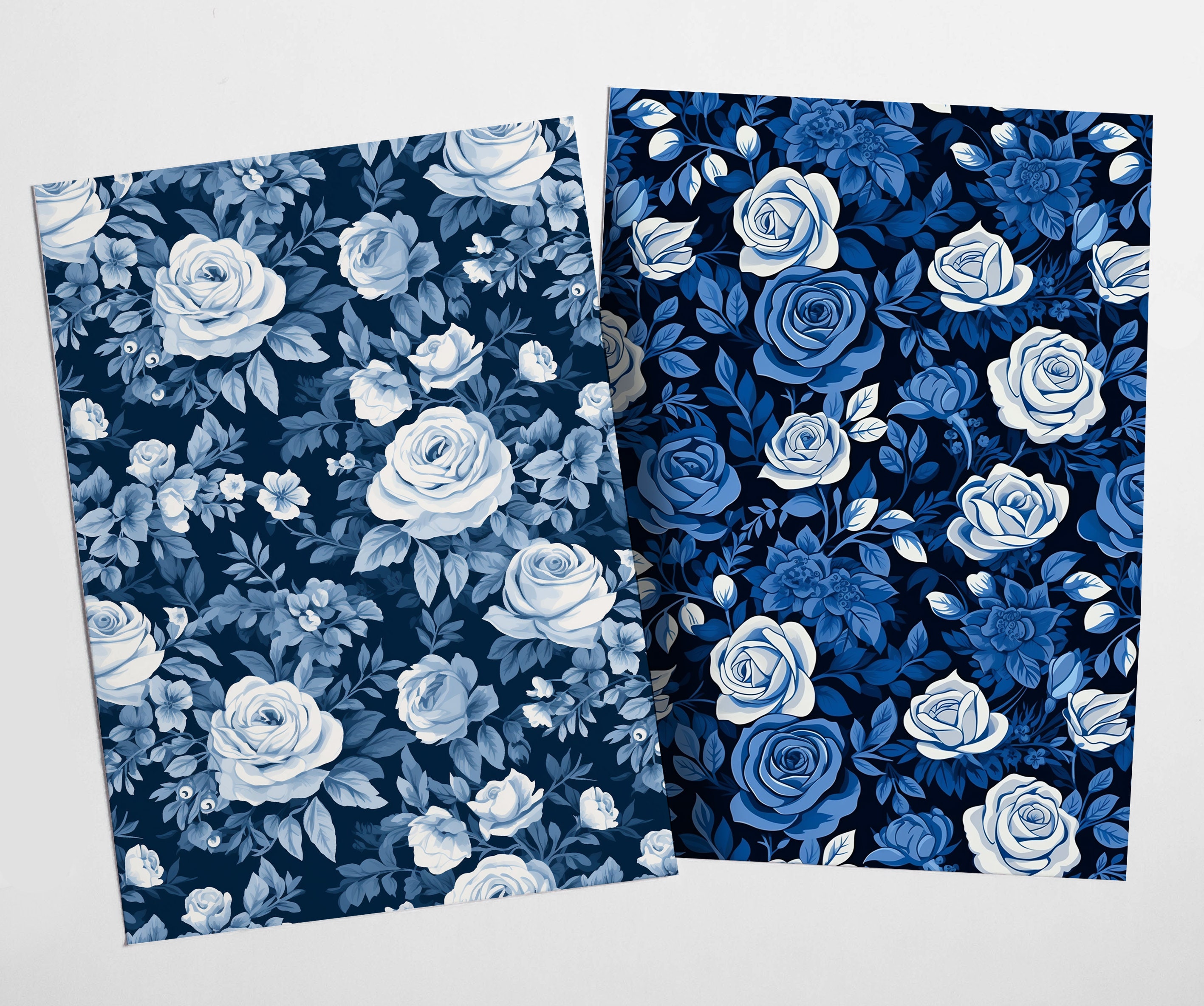 Vintage Blue Roses Digital Paper Pack | 20 Ice Blue Flower Papers ...