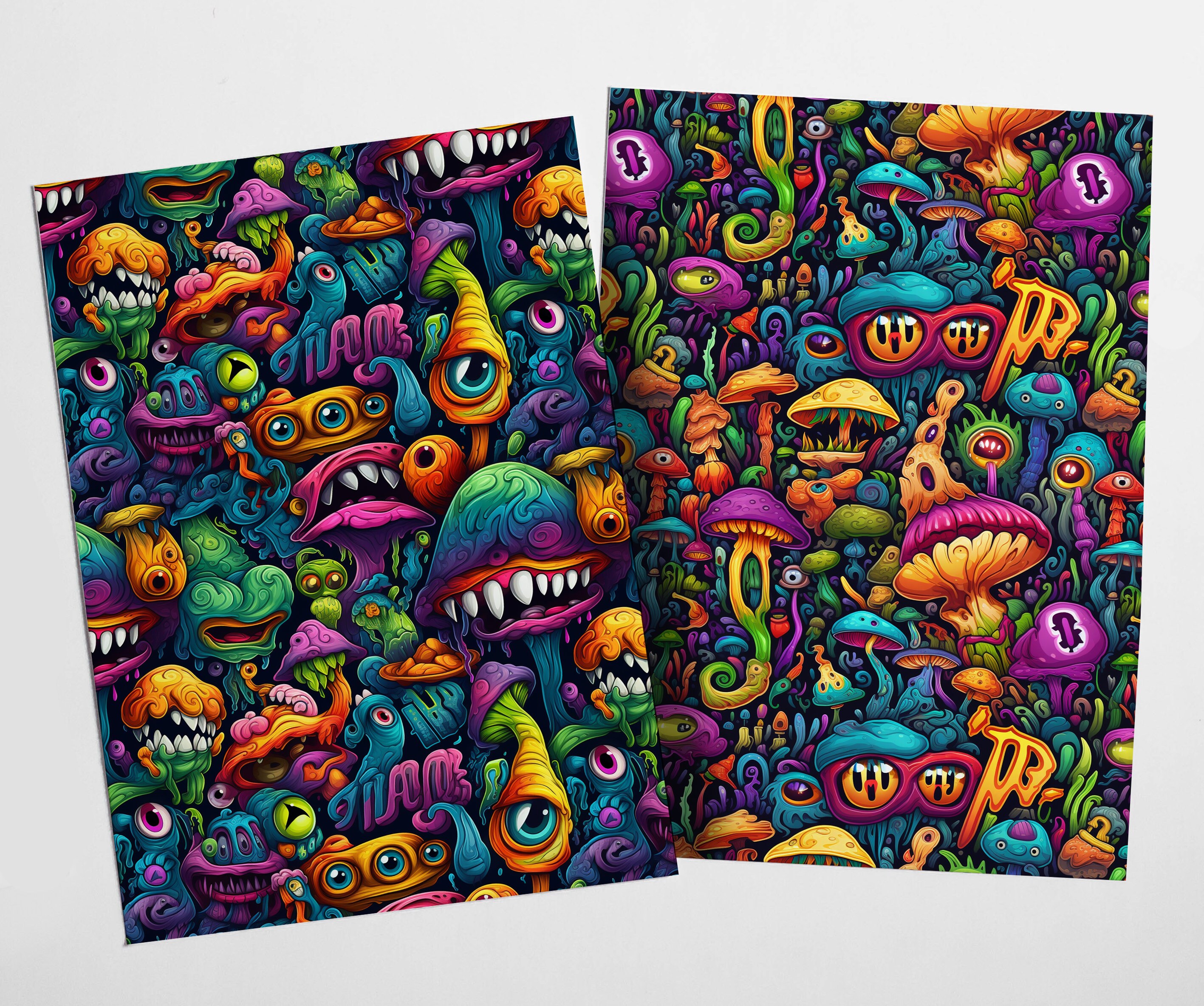 Psychedelic Doodle Characters Digital Paper Pack | Trippy Art (digital ...