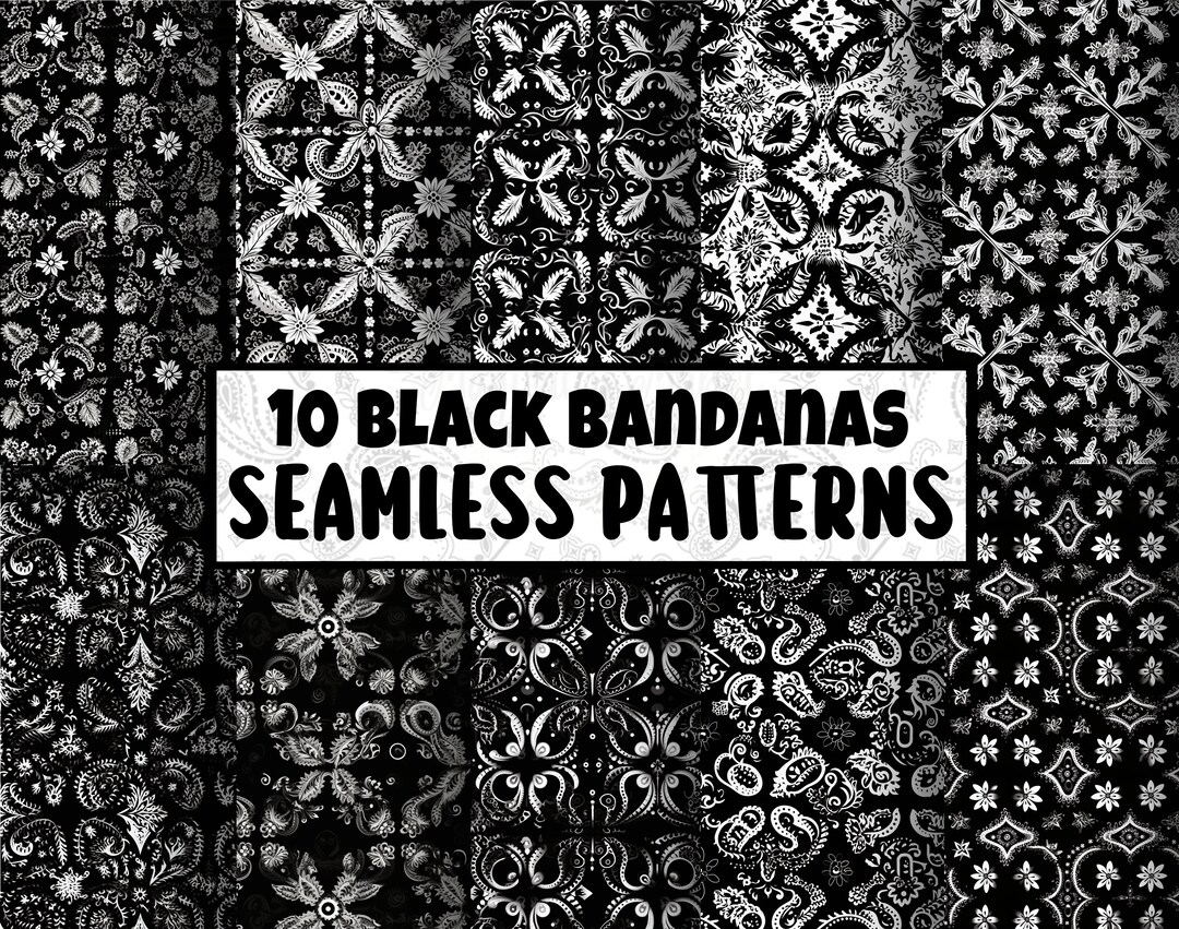 Black Bandana Seamless Patterns | 10 Black Paislays Seamless Textures ...