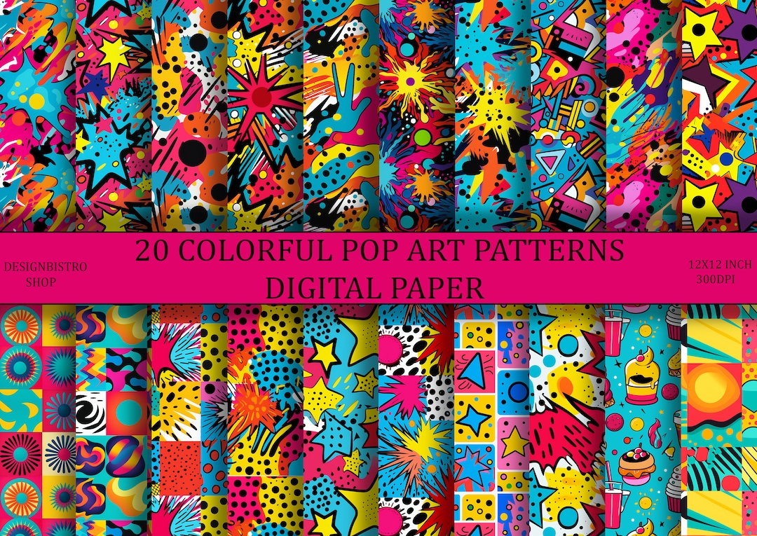Colorful Pop Art Digital Paper Pack | 20 Colorful Pop Art Papers ...