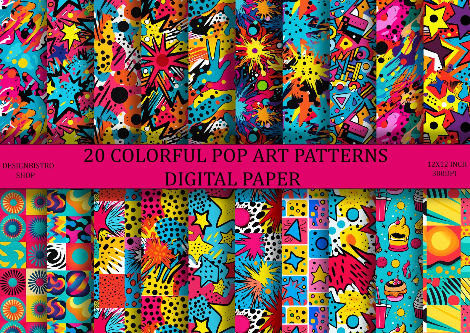 Colorful Pop Art Digital Paper Pack | 20 Pngs (digital Download) - Etsy