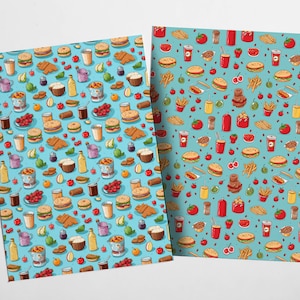 Cute Food Doodles Digital Paper Pack | 20 Colorful Food Papers ...