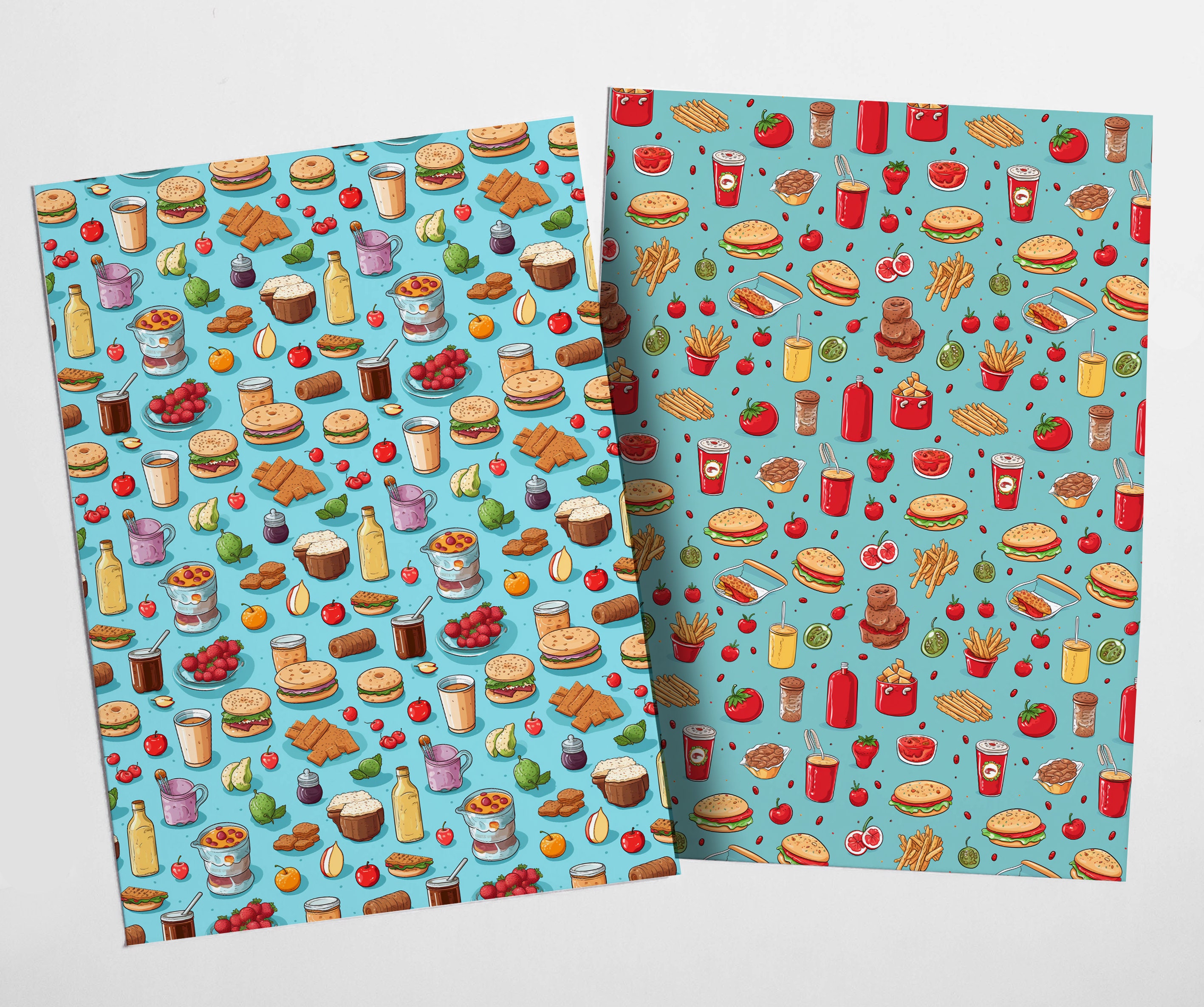 Cute Food Doodles Digital Paper Pack 20 Colorful Food Papers Printables ...
