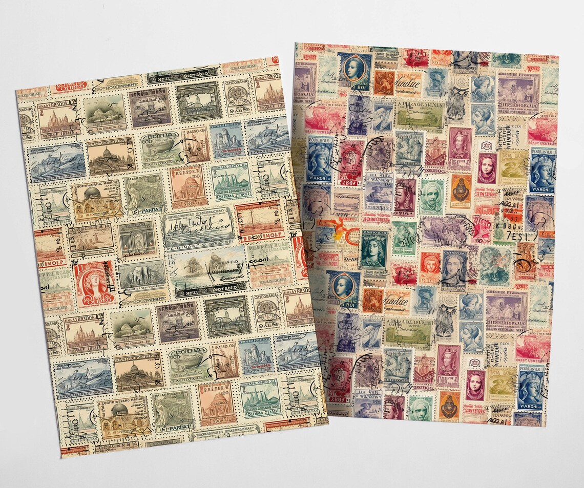 Vintage Postage Stamps Digital Paper | Scrapbook, Decoupage (PDF) - Etsy