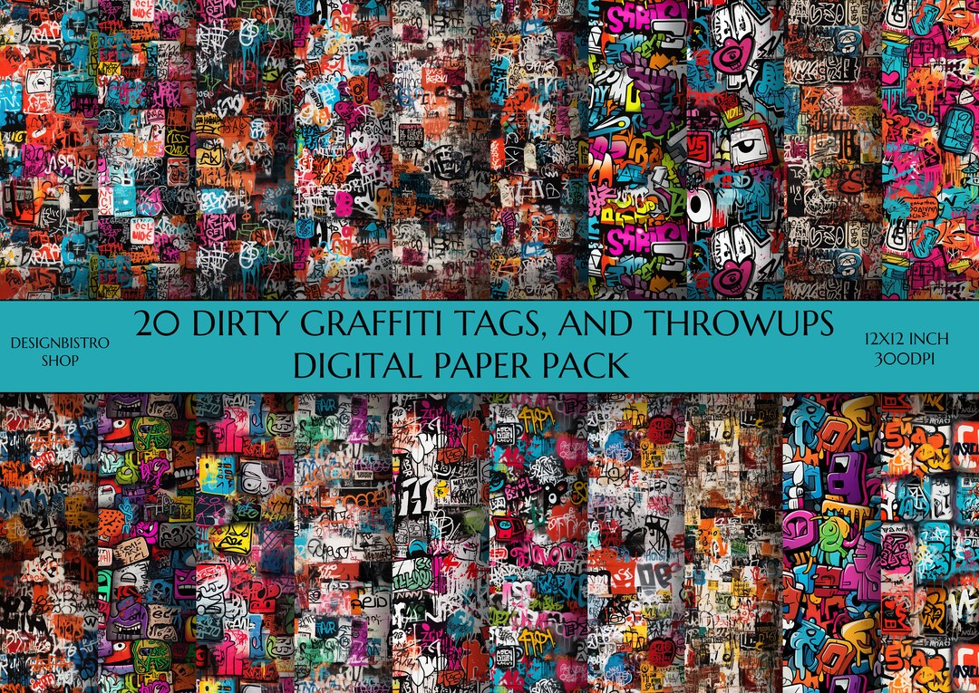 Graffiti Tags Digital Paper Pack | Street Art Scrapbooking (pngs) - Etsy