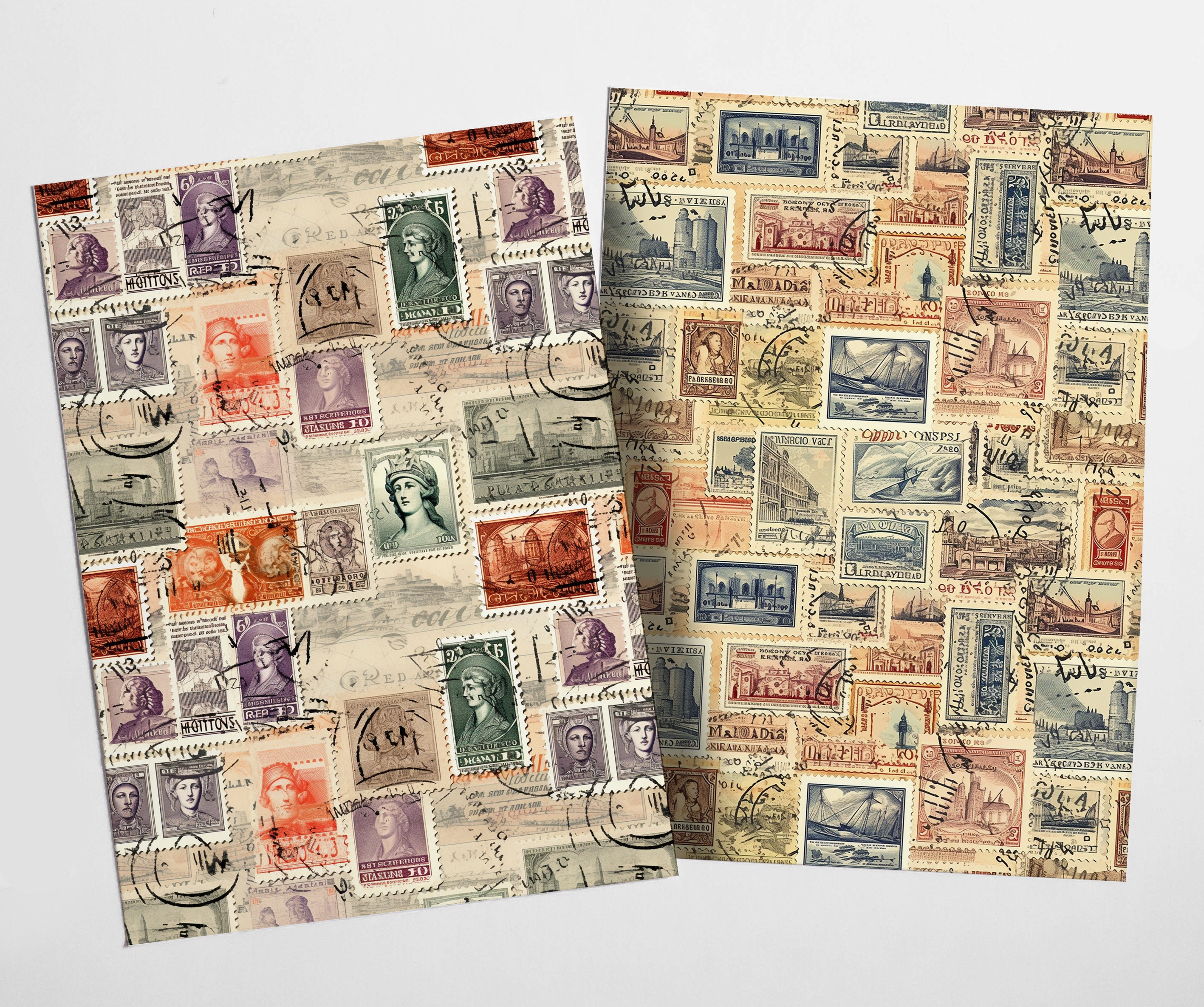 Vintage Postage Stamps Digital Paper | Scrapbook, Decoupage (PDF) - Etsy