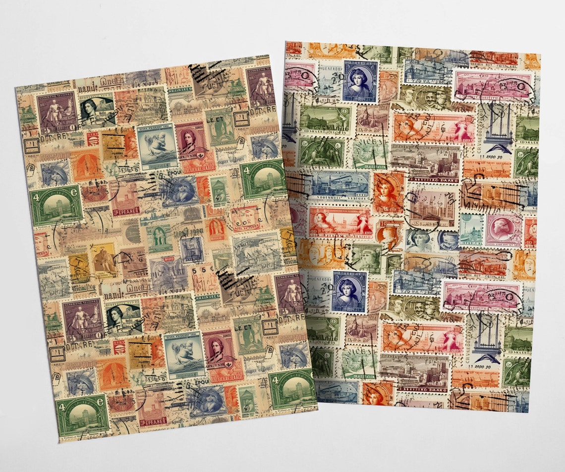 Vintage Postage Stamps Digital Paper | Scrapbook, Decoupage (PDF) - Etsy