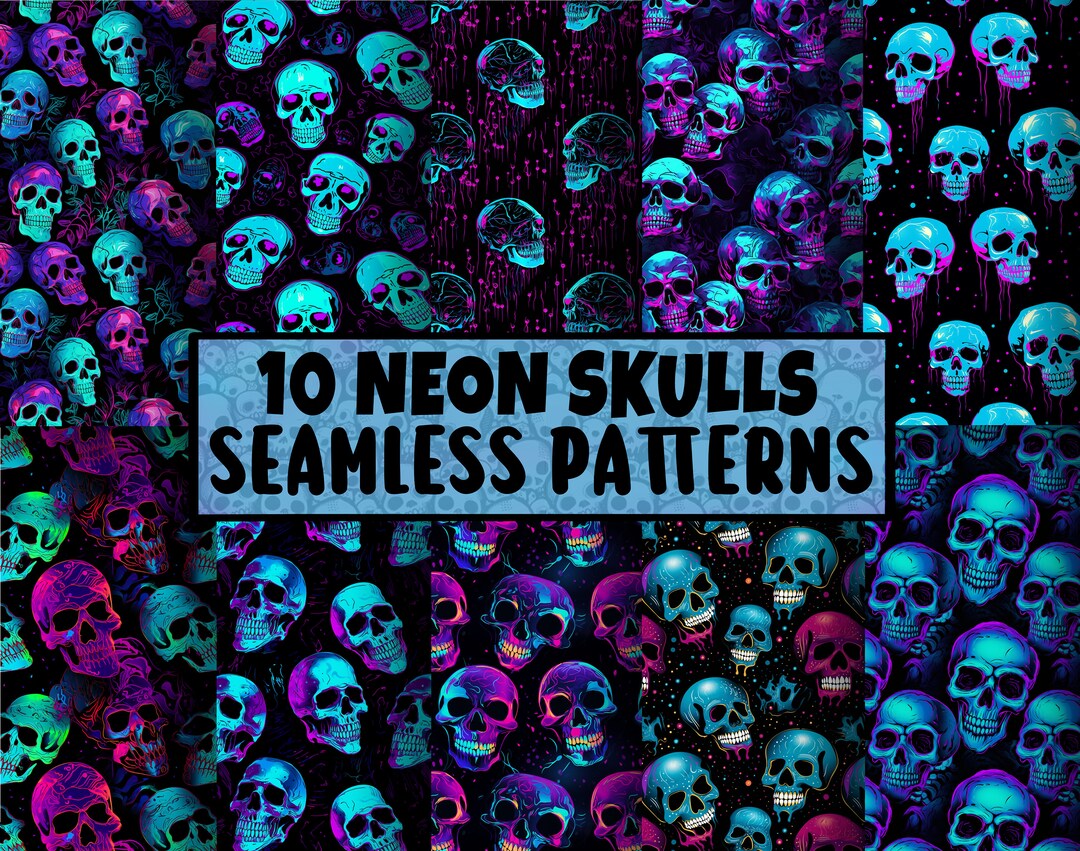 Neon Skulls Seamless Patterns | 10 Colorful Skulls Seamless Textures ...