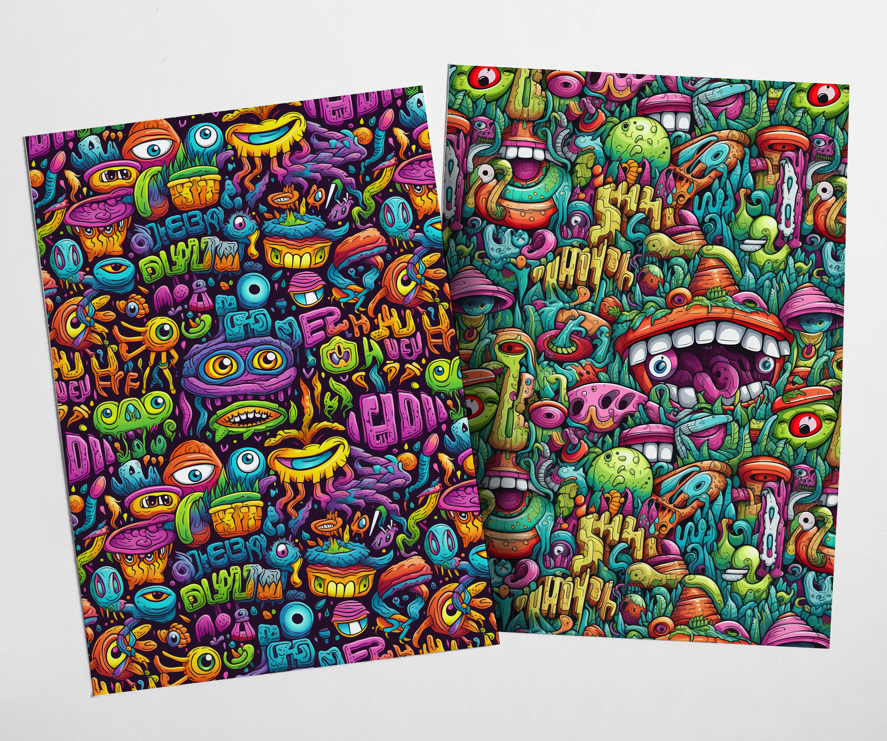 Psychedelic Doodle Characters Digital Paper Pack | Trippy Art (digital ...