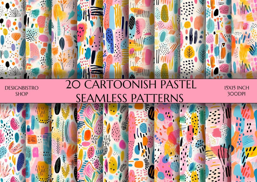 Cartoonish Paster Seamless Patterns | 20 Whimsical Doodles Seamless ...