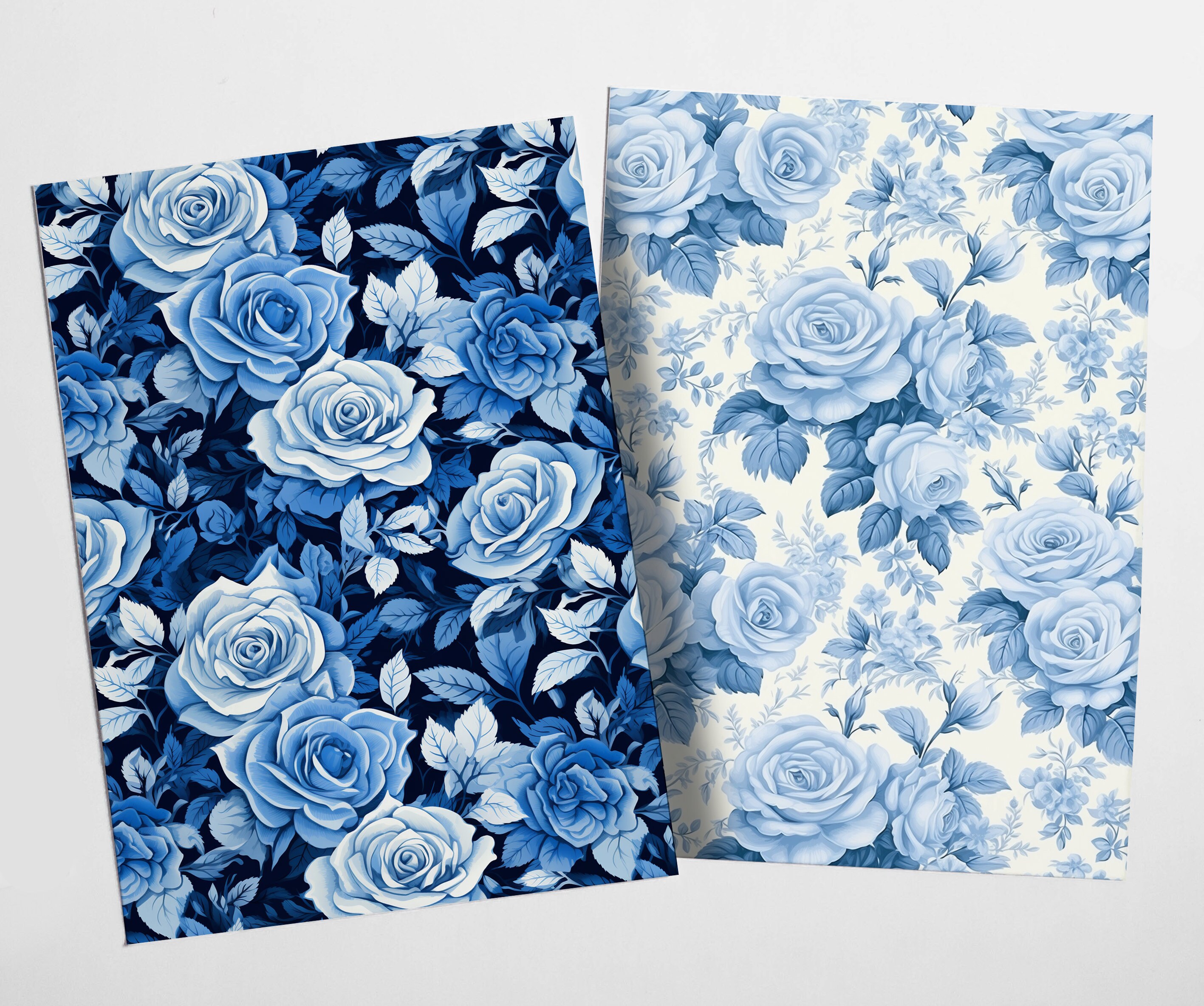 Vintage Blue Roses Digital Paper Pack | 20 Ice Blue Flower Papers ...