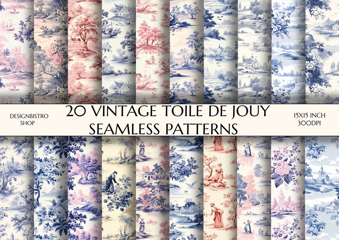 Toile De Jouy Seamless Patterns | 20 Vintage Toile De Jouy Seamless ...