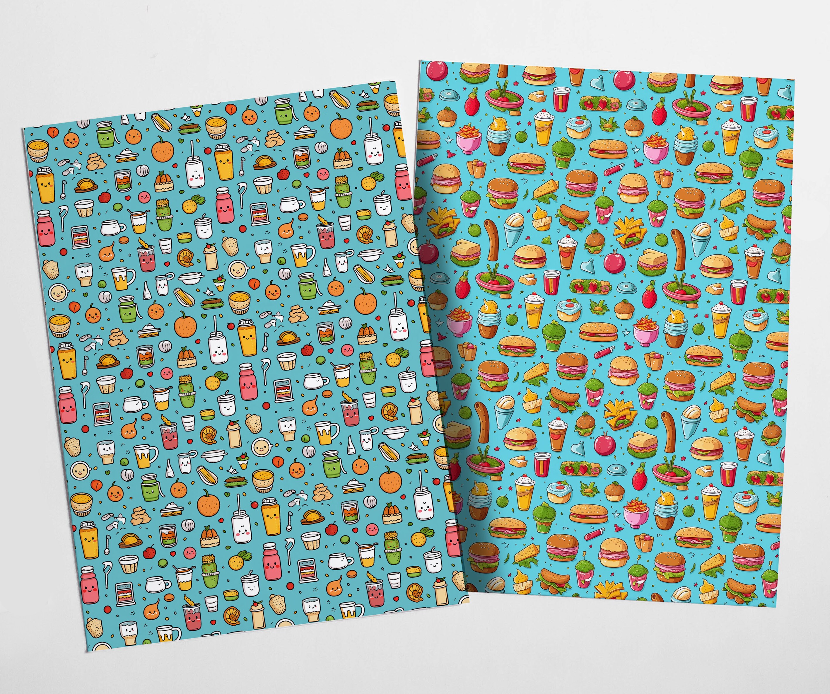 Cute Food Doodles Digital Paper Pack 20 Colorful Food Papers Printables ...