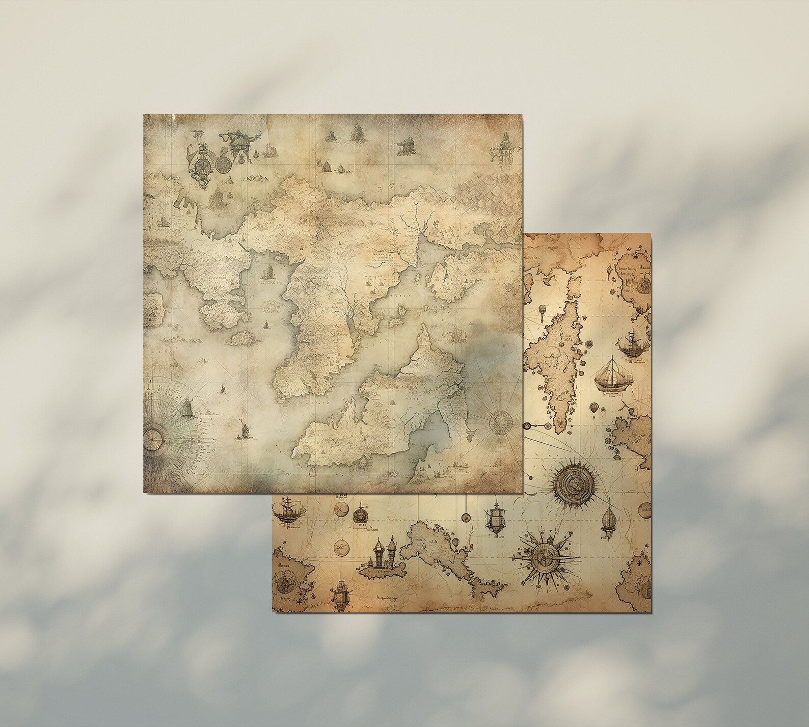 Vintage Pirate Maps Digital Paper | Grunge Scrapbook, Junk Journal (PDF ...