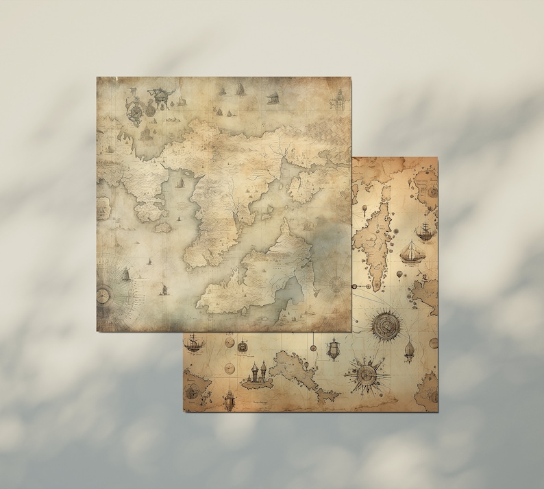 Vintage Pirate Maps Digital Paper | Grunge Scrapbook, Junk Journal (PDF ...