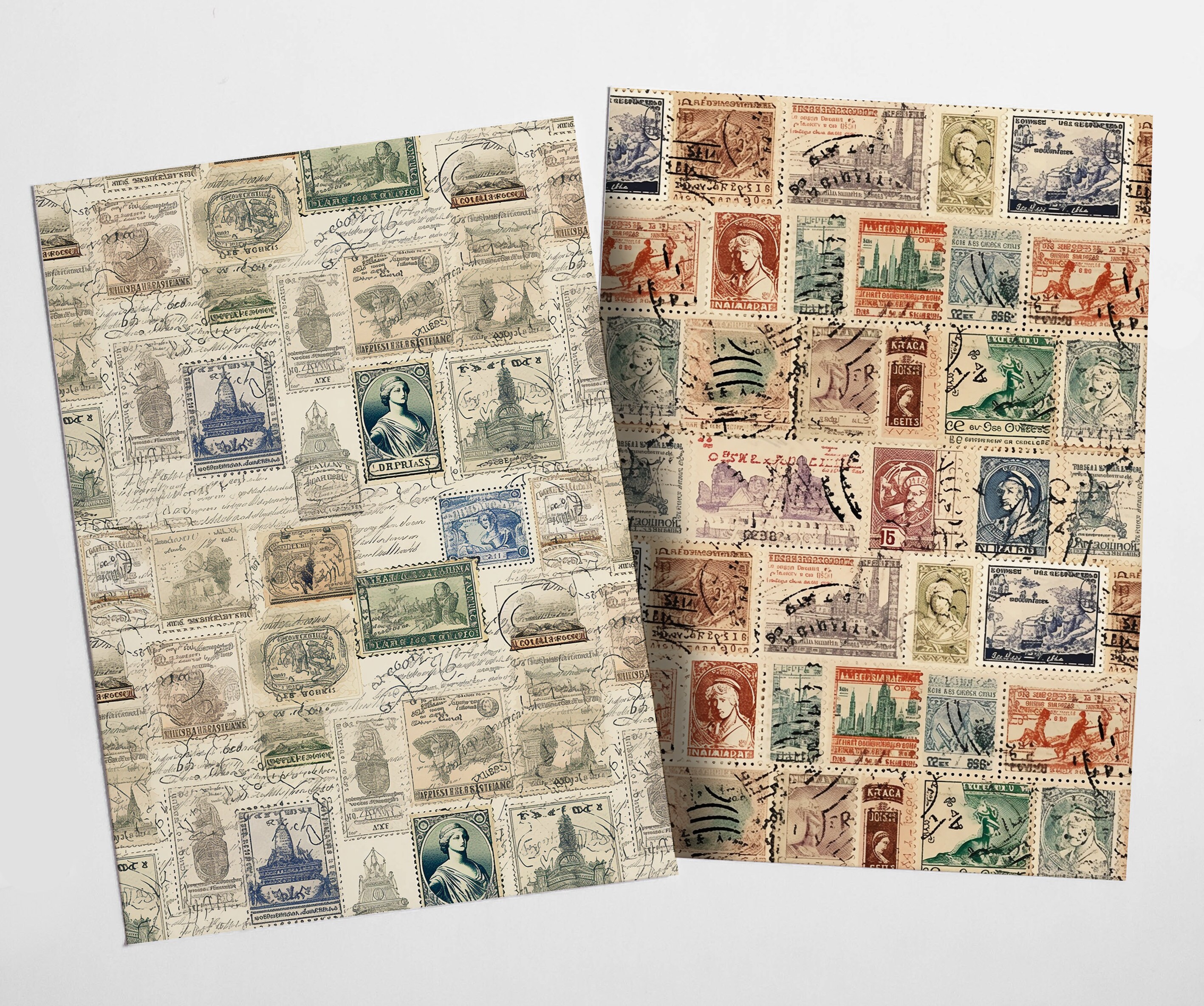 Vintage Postage Stamps Digital Paper Pack | 20 Dusty Looking Postage ...