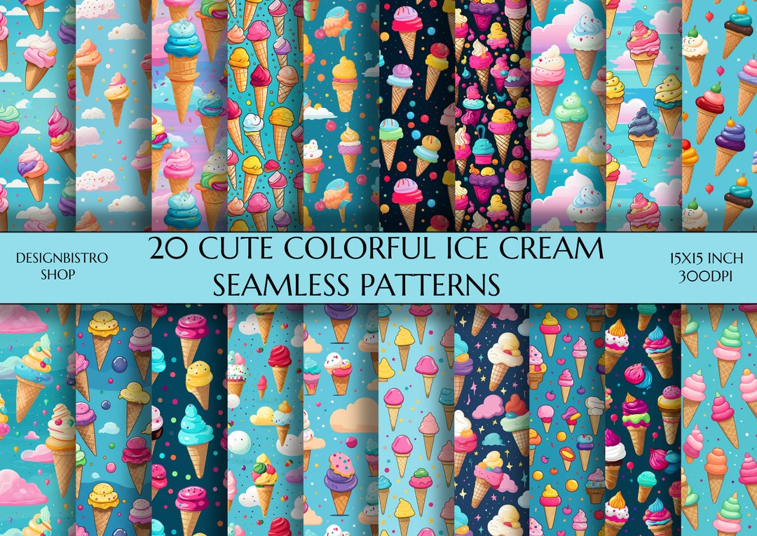 Cute Ice Cream Seamless Patterns | 20 Colorful Ice Cream Seamless ...