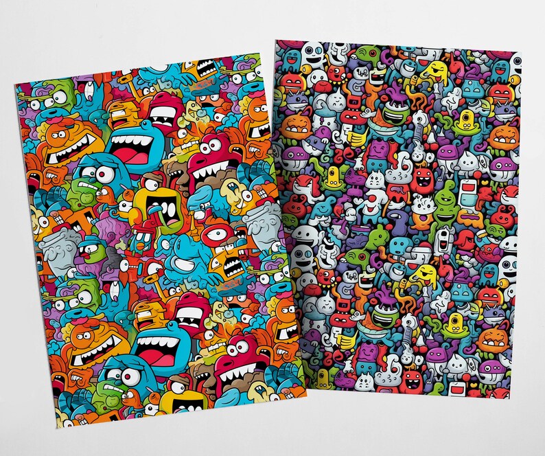 Happy Doodle Character Digital Paper Pack | 20 Colorful Doodle ...