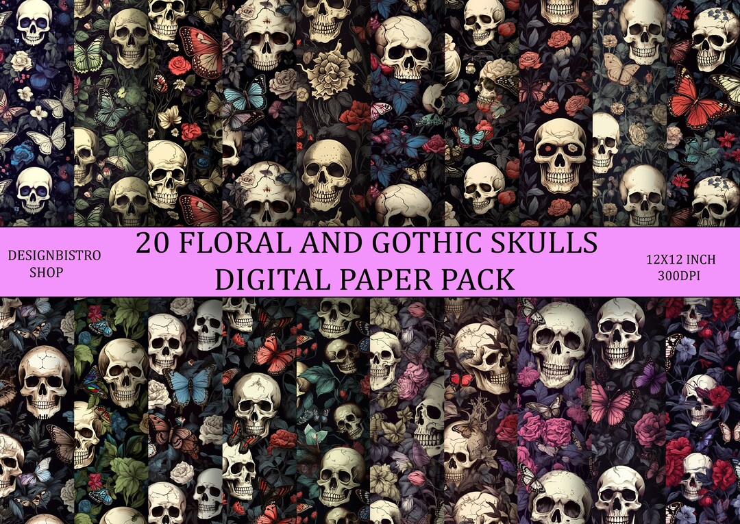 Gothic Skulls Digital Paper Pack | 20 Gothic Skull Digital Papers ...