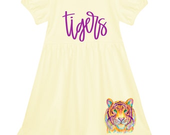 LSU Toddler Girl Embroidered Dress Purple and Yellow Geaux Tigers ...