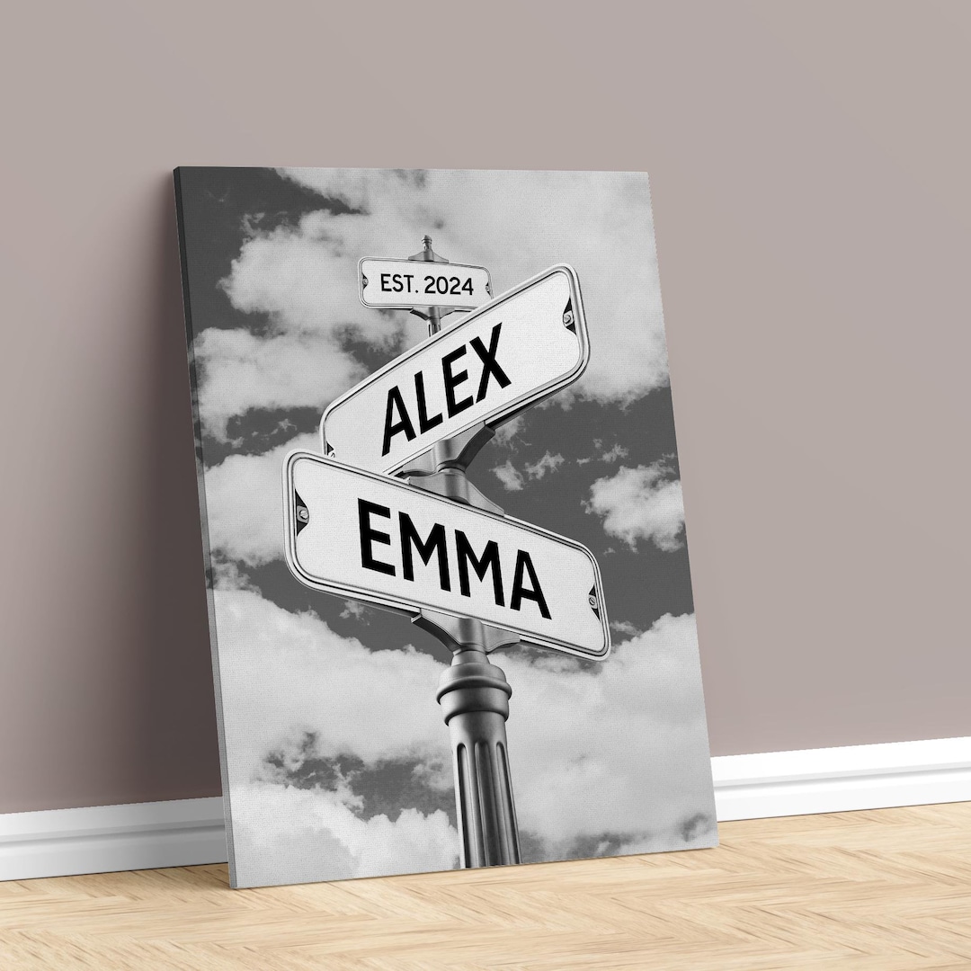 Vintage Personalized Name Street Sign Canvas Wall Art, Custom Name Sign ...