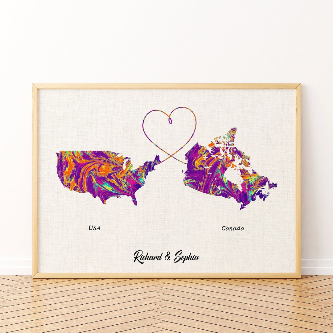 USA and Canada Map Print, Any Countries or States Custom Map Canvas ...