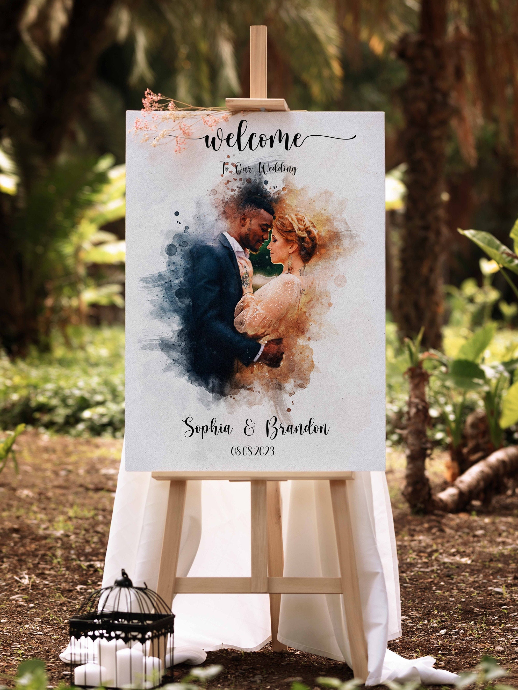 Personalised Welcome Sign Watercolor Drawing Wedding Decor - Etsy