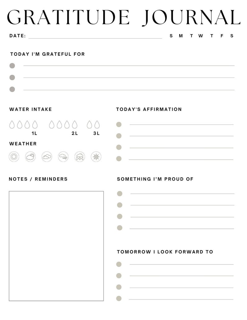 Daily Gratitude Journal Template - Etsy